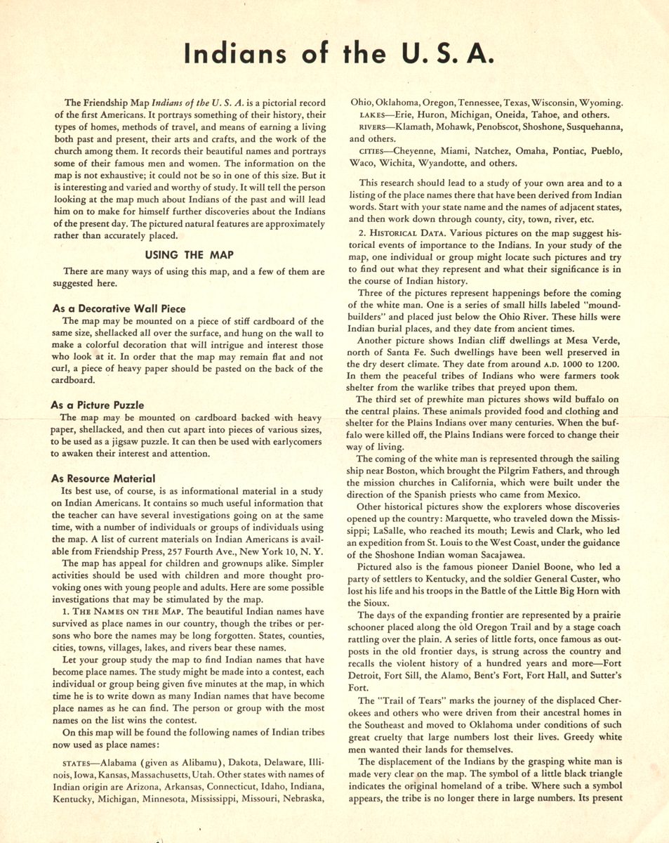 Indians of The USA Native American Tribes Historical Vintage Map Poster ...