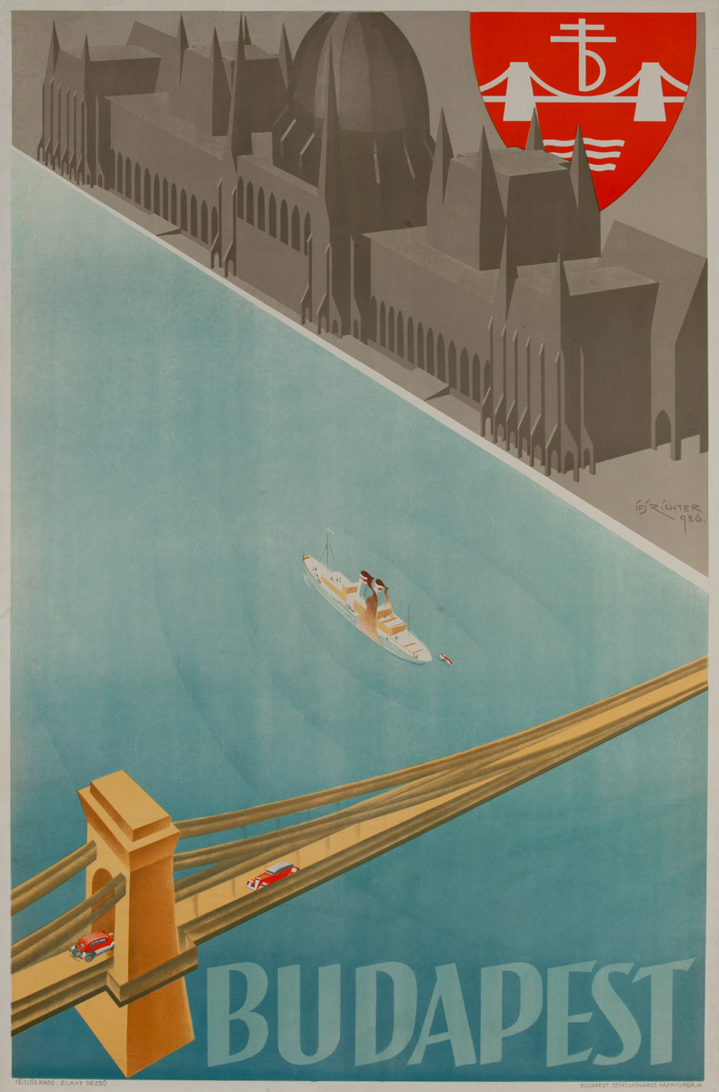 Budapest Hungary, Széchenyi Chain Bridge, Travel Poster | David Pollack ...