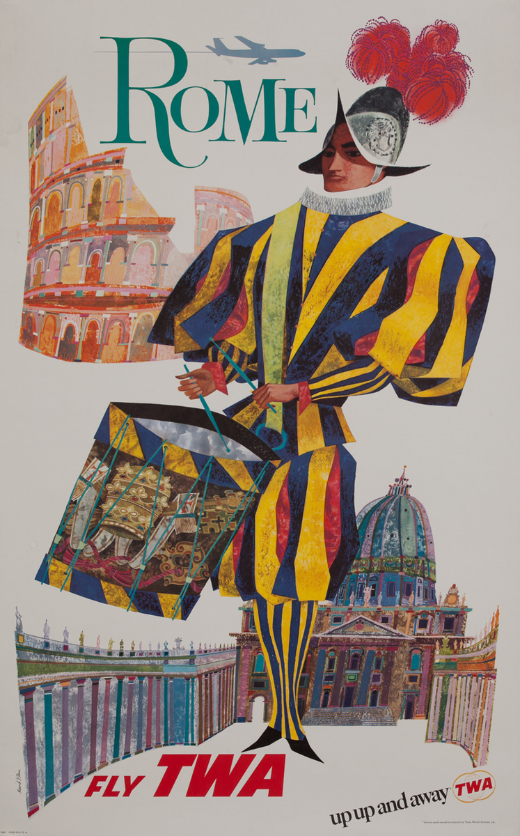 Rome Fly TWA, Vatican Guard, Colosseum | David Pollack Vintage Posters