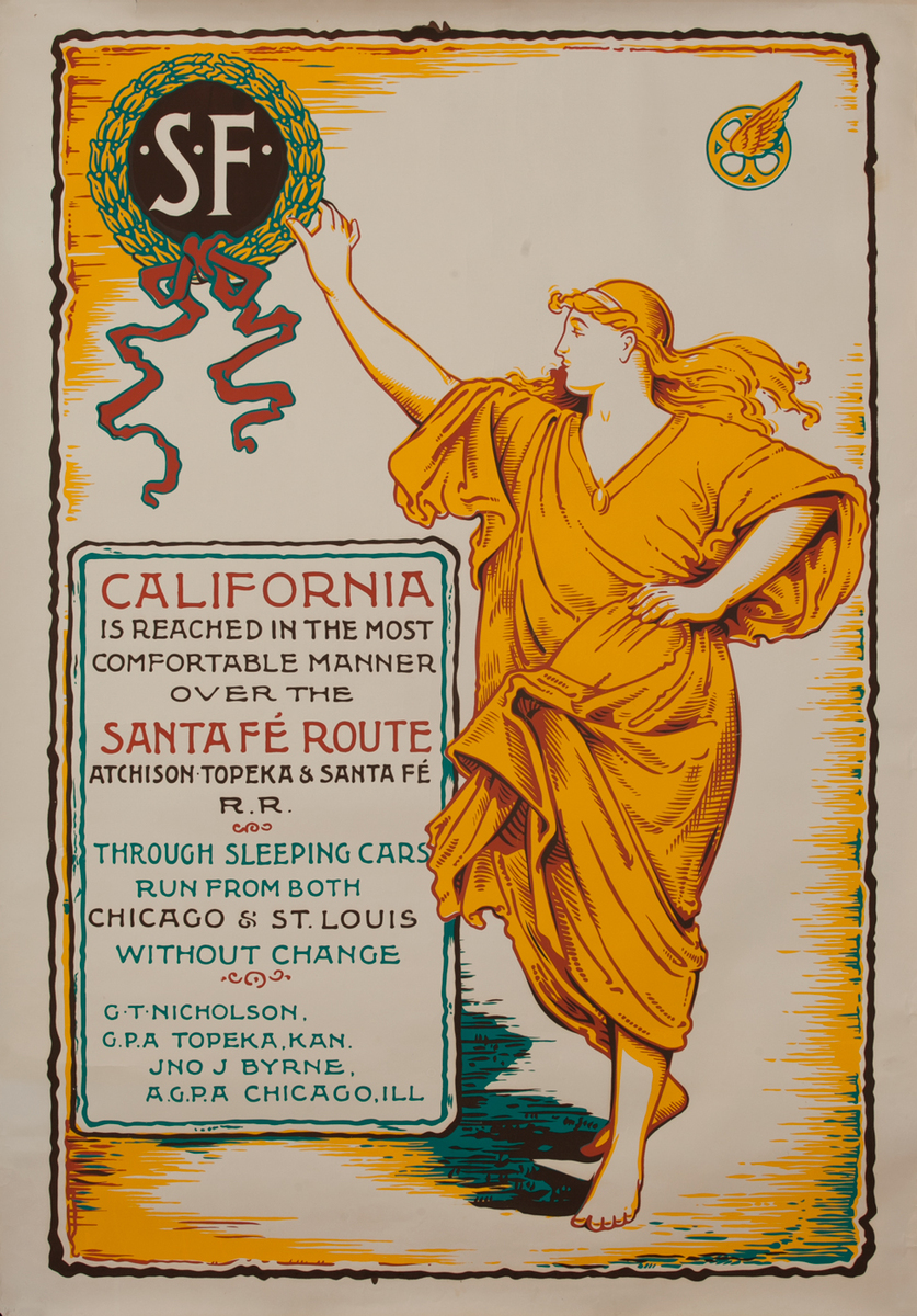 California Santa Fe Route - Atchison Topeka Santa Fe RR Travel Poster ...