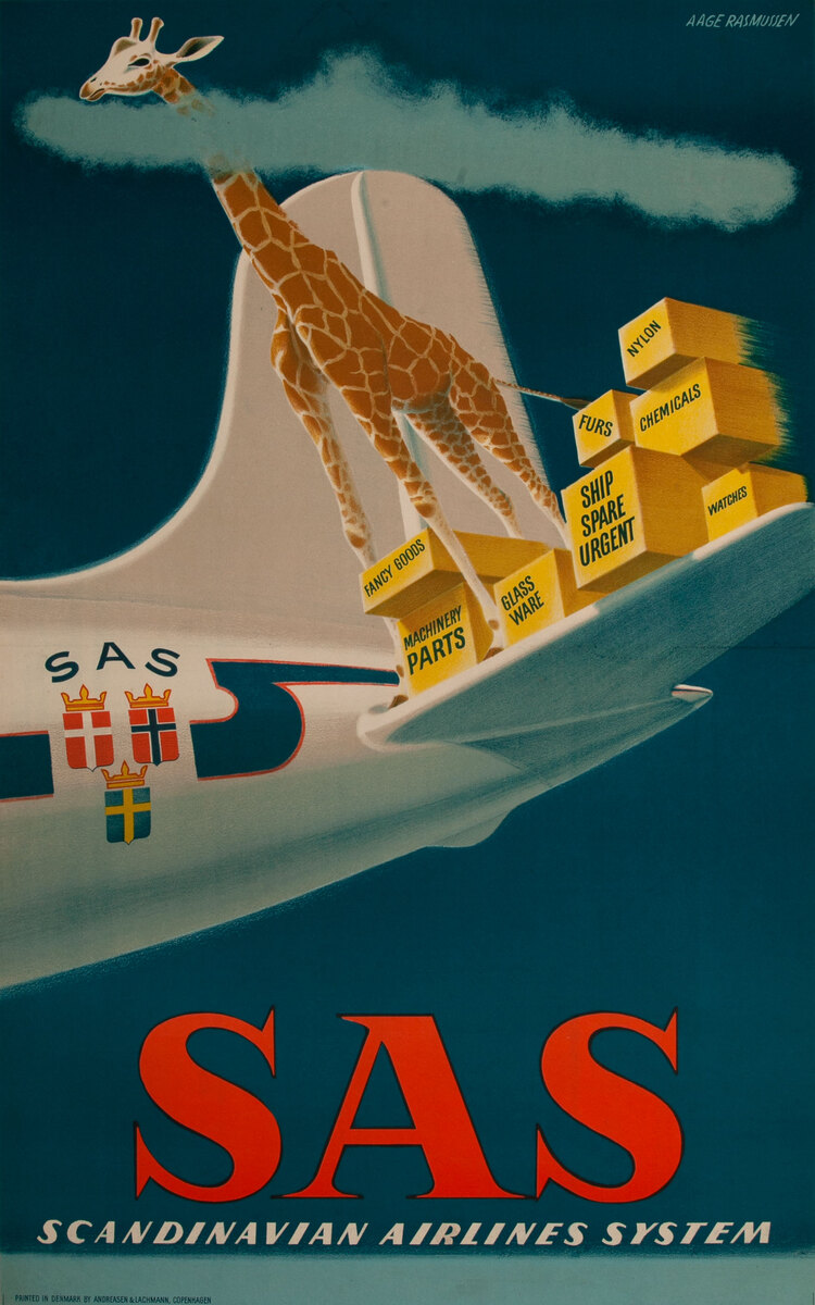 Scandinavian Airlines System SAS Cargo Poster - Giraffe | David Pollack ...