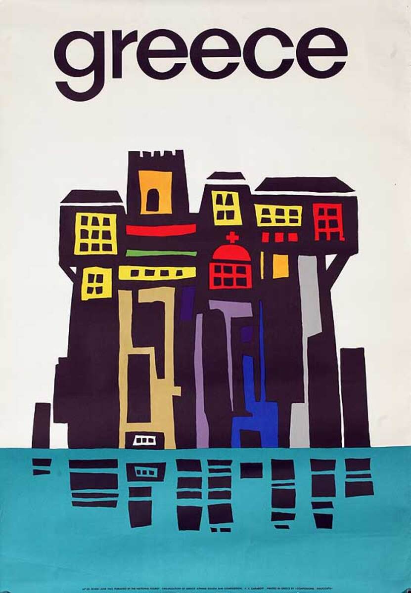Greece Building Scene Original Greek Travel Poster | David Pollack ...