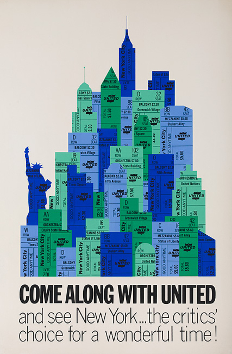 Come Along With United Original UAL New York Travel Poster | David ...