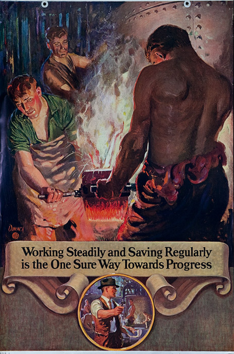 Original 1920s Bank Finance Poster Working Steadily and Saving ...